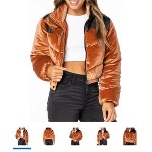 Celebrity Pink | Jackets & Coats | Caramel Brown Velvet Puffer Jacket ...